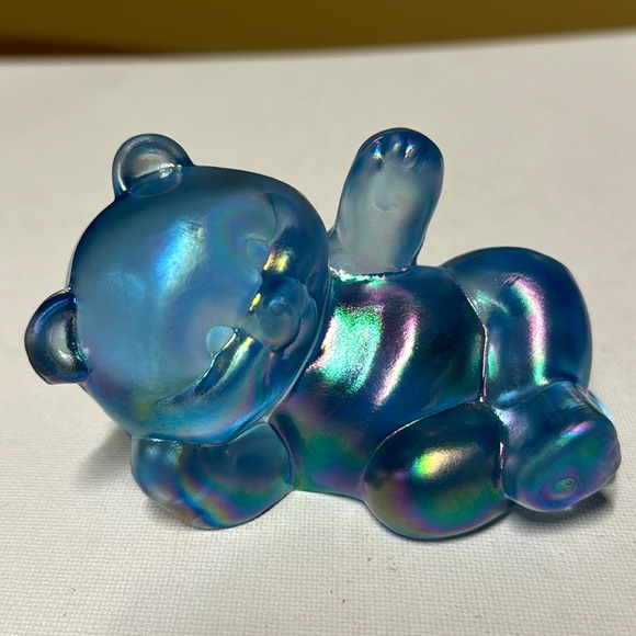 Fenton | Art | Fenton Irridescent Blue Opalescent Laying Bear | Poshmark